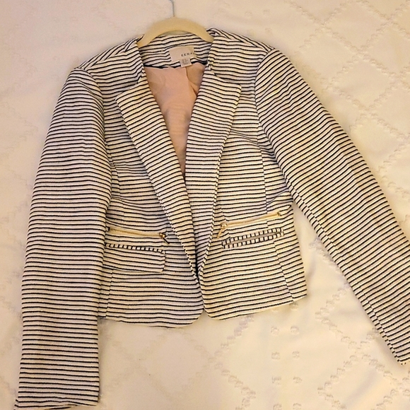 Kenar | Jackets & Coats | Kenar Navy Striped Blazer With Gold Zippers ...